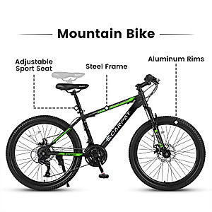 Mountain Bike for Teenagers/Adults with 21 Speed, 26 Inch Road Bikes with Mechanical Disc Brakes and High-Carbon Steel Frame, Men's/Women's Road Bicycle for Mountain Roads Forest Paths and Highways
