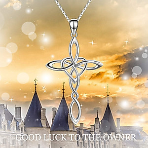 Womens Cross Necklace Gifts Sterling Silver Religious Irish Infinity Love Heart Irish Celtics Necklace Jewelry Mothers Day Birthday Gifts for Women