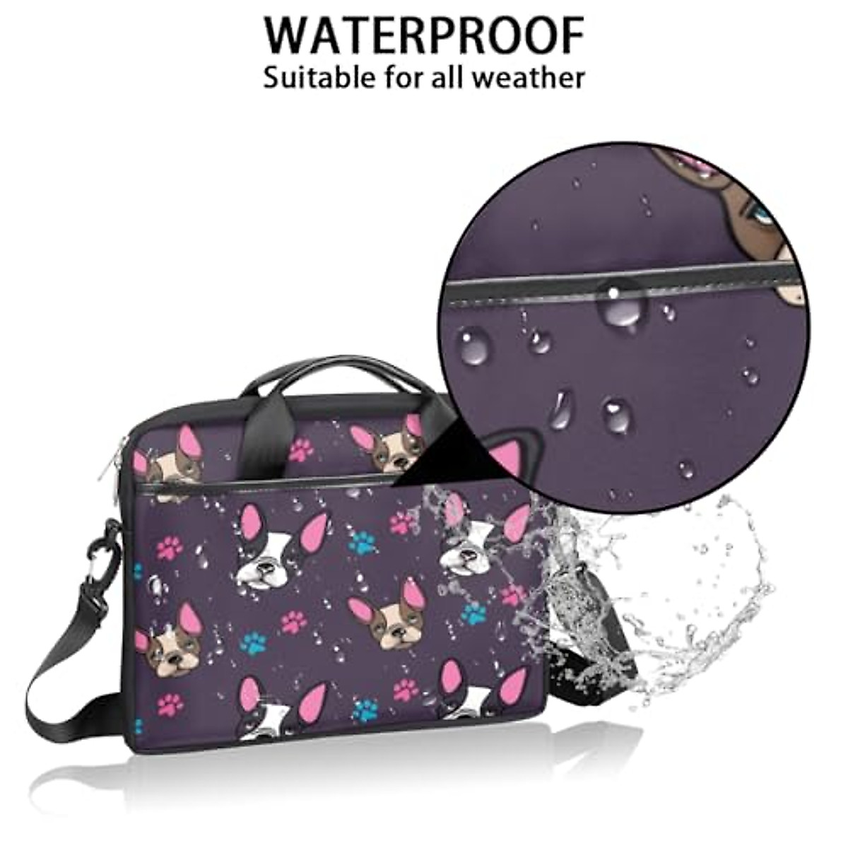 Dog Footprints Laptop Computer Bag Waterproof Shoulder Messenger Bag 13-15 inch Durable Laptop Tote Bag with Shoulder Strap Handle Lightweight Crossbody Briefcase
