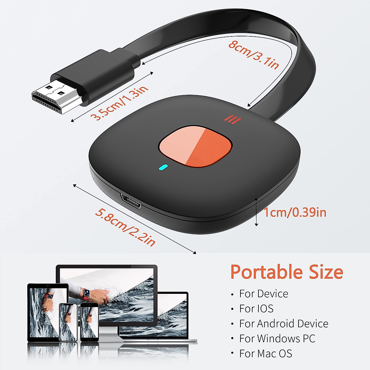 Wireless HDMI Display Adapter, 4K WiFi HDMI Wireless Dongle Streaming YouTube & Neflix Multimedia Movies, Suitable for iPhone/iPad/Android/iOS/Window/Mac OS/PC/Tablet to TV/Monitor/Projector