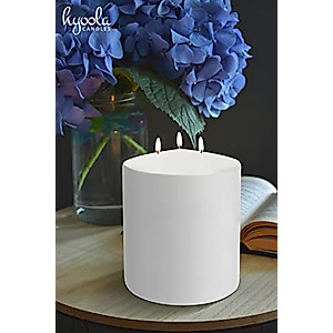 HYOOLA White Three Wick Large Candle - 6 x 8 Inch - Unscented Big Pillar Candles - 188 Hour - European Made