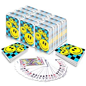 Gamie Mini Smile Playing Cards Deck - Pack of 12-2.5 Inches Tall - Blue Checkerboard Background - Poker-Casino Cards - Carnival Prize, Party Favor and Gift Idea for Kids Ages 3+