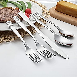 KOOMADE CHECKERS Silverware Set for 8, 40-Piece Stainless Steel Silverware with Forks/Knives/Spoons/Teaspoons, Dishwasher Safe Flatware for Home Use