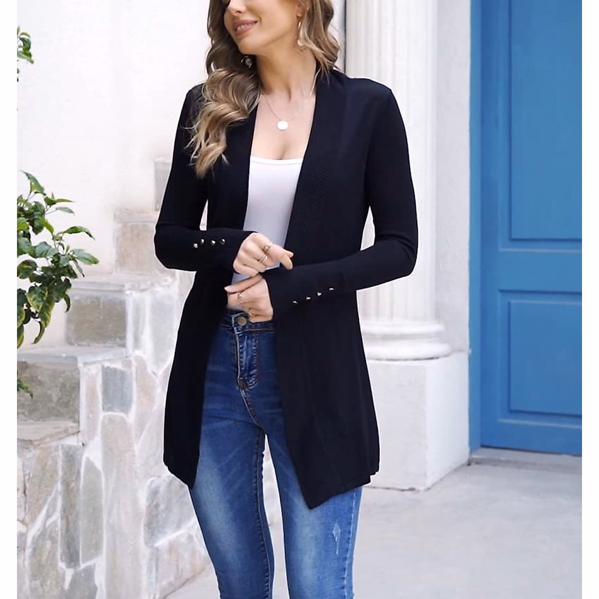 A ROW Black Cardigan for Women Dressy Casual Long Sleeve Open Front Knit Cardigan Sweaters Summer Lightweight Cardigans