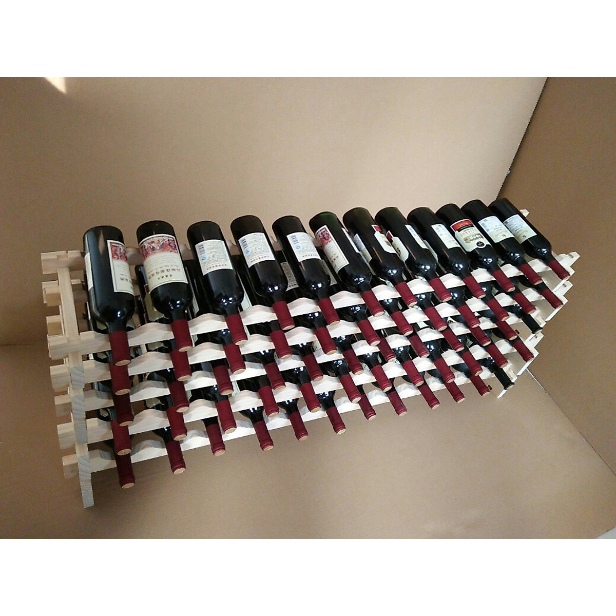 Solid Wood Wine Rack Modular Expandable Stackable Wine Storage Display Shelves (60 Bottles)