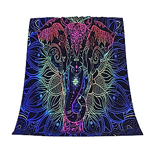 Glow in The Dark Mandala Elephant Throw Blanket, Blacklight Uv Reactive Luminous Blankets Super Soft Plush Flannel Furry Fleece Blanket for Sofa Chair Bed Decor Unique Gifts 60x50 Inches