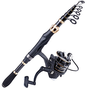 PLUSINNO Fishing Rod and Reel Combos and Fishing Tackle Backpack Storage Bag,Carbon Fiber Telescopic Fishing Rod with Reel Combo,Fishing Gear Bag,Water-Resistant Fishing Backpack with Rod Holder