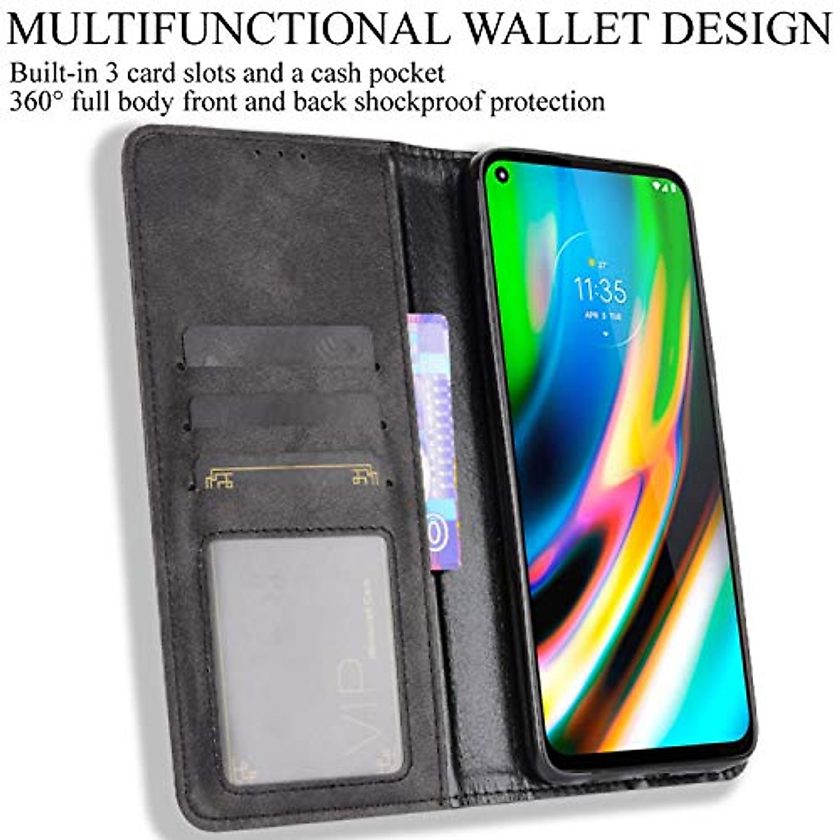 HualuBro Motorola Moto G Stylus 2021 Case, Retro PU Leather Full Body Shockproof Wallet Flip Case Cover with Card Slot Holder and Magnetic Closure for Motorola Moto G Stylus 2021 Phone Case (Black)