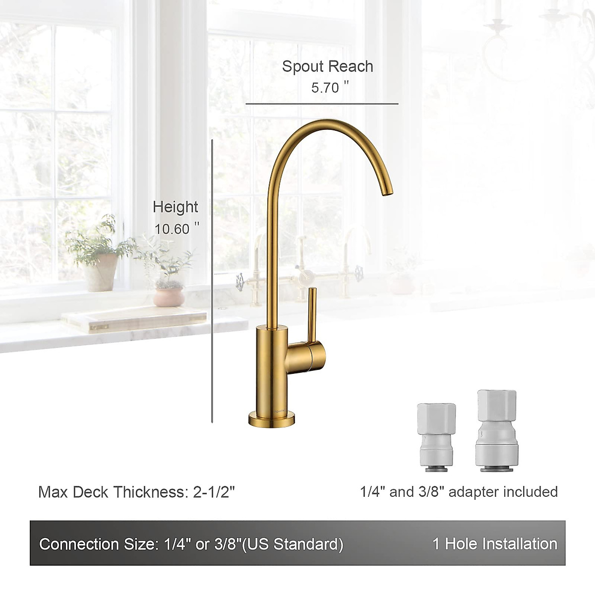 AguaStella AS60BG Brushed Gold Pull Down Kitchen Faucet and AS09BG Brushed Gold Stainless Steel Water Filter Faucet for Most Reverse Osmosis Units or Water Filtration System in Non-Air Gap Combination