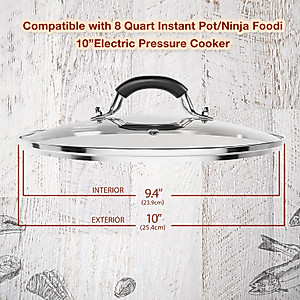 WishDirect 10 Inch Tempered Glass Lid Compatible with 8 Quart Instant Pot and Ninja Foodi, Universal Electric Pressure Cooker Lid with Upgraded Heat-resistant Silicone Handle