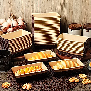 Mimorou 50 Pcs Paper Loaf Pan Disposable Baking Loft Mold Pans Microwave Oven Freezer Safe Mini Liners Christmas Boxes Bakeable Kraft for Bread Cake, 6 x 2.6 2 Inch, Gold