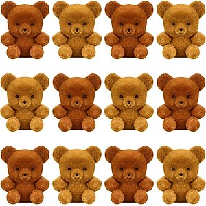 Hungdao 12pcs Valentine's Day Miniature Flocked Plush Mini Bear Stuffed Bear Decorations for Birthday Cake Wedding Decor Party Favor Supplies Bag Charm DIY Accessory 1 Inch (Brown, Light Brown)