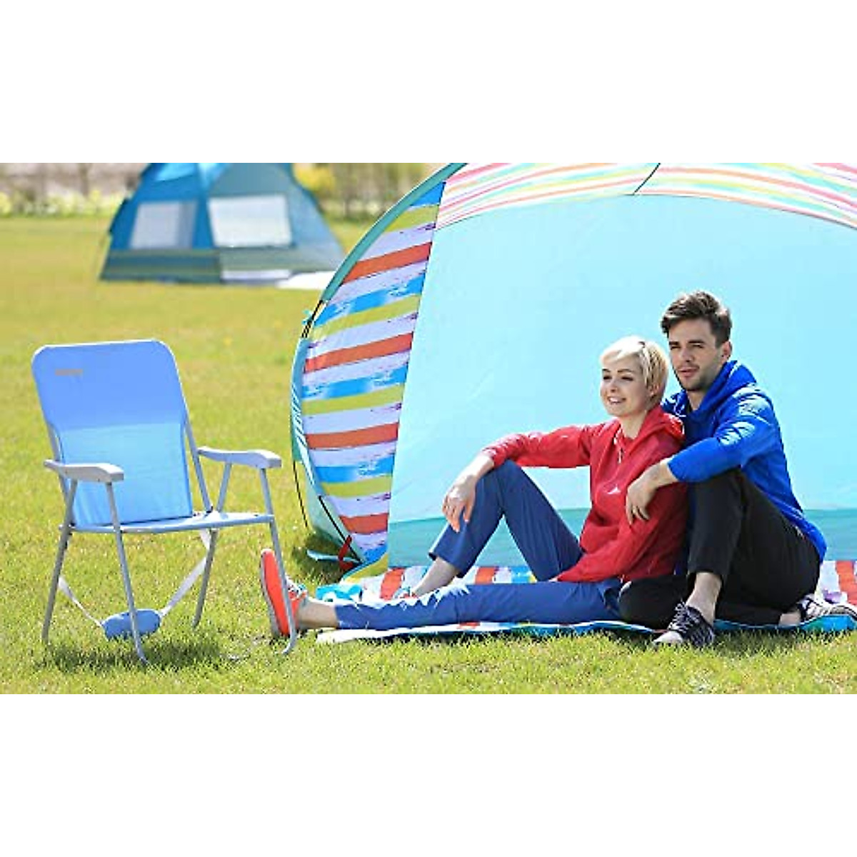 #WEJOY High Back Outdoor Webbed Lawn Concert Beach Folding Chair with Hard Arms Shoulder Strap Pocket for Adults Camping Festival Sand