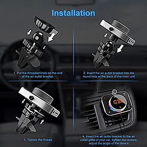 Bluetooth Car Adapter, SONRU QC3.0+PD Bluetooth FM Transmitter for Car Radio [Adjustable Microphone & Bass] [Air Vent Install] Hands-Free Call AUX Bluetooth Receiver for Car, SD Card Slot/Siri