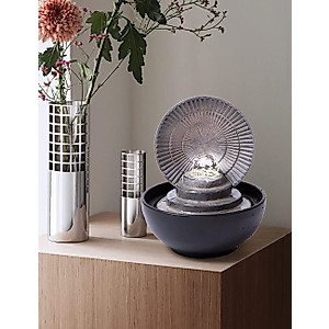 SEINHIJO Indoor Tabletop Water Fountain Zen Cascading Feng Shui Waterfall Home Decor Table Centerpiece Relaxation Gifts with LED Lights Rolling Ball 11 inch