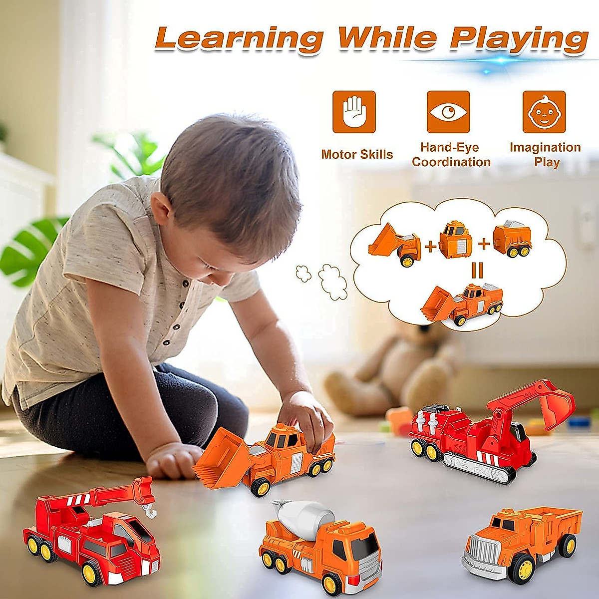 Nicmore Kids Toys for Boys, Construction Toys for 3 4 5 6 Year Old Boys Girls | STEM Building Toy Cars Trucks Toddler Toys Age 2-4 | Christmas Kids Gifts Toys for Boys Age 4-7