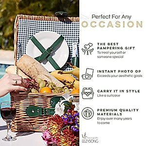 Handmade Wicker Picnic Basket for 2 with Insulated Cooler, Ceramic Plates, Utensils & Wine Glasses - Perfect Picnic Set for Camping, Outdoors, Photoshoot, or a Birthday, Valentine’s Day, Wedding Gift