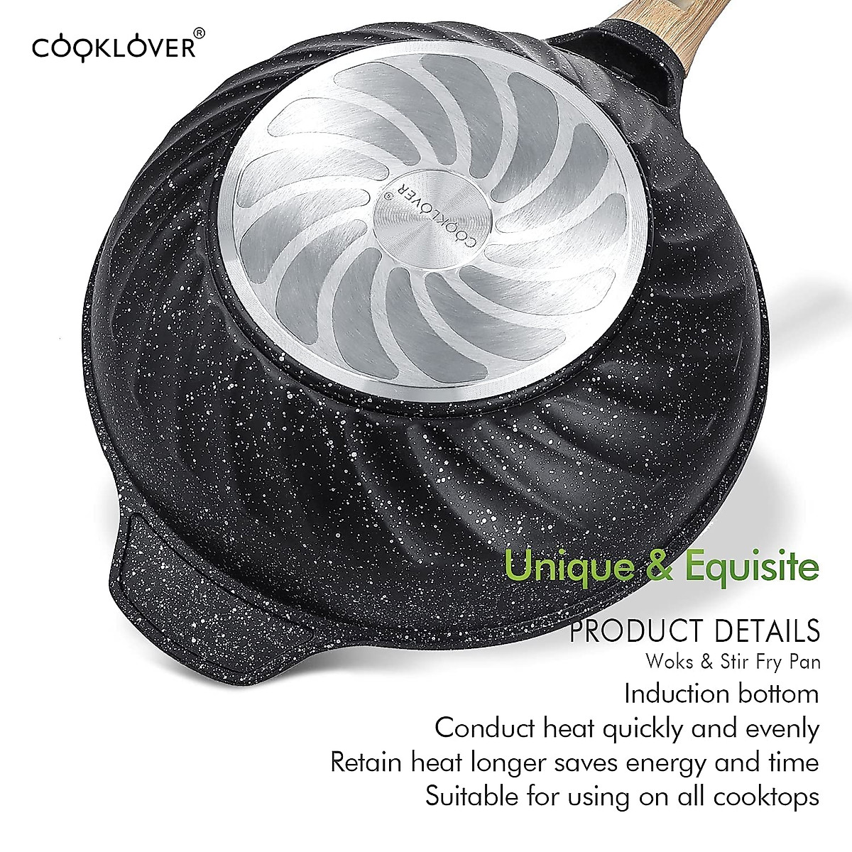 COOKLOVER Nonstick Induction Wok-12.6inch& 9.5 inch Nonstick Stir Fry Pan with Lid – Black