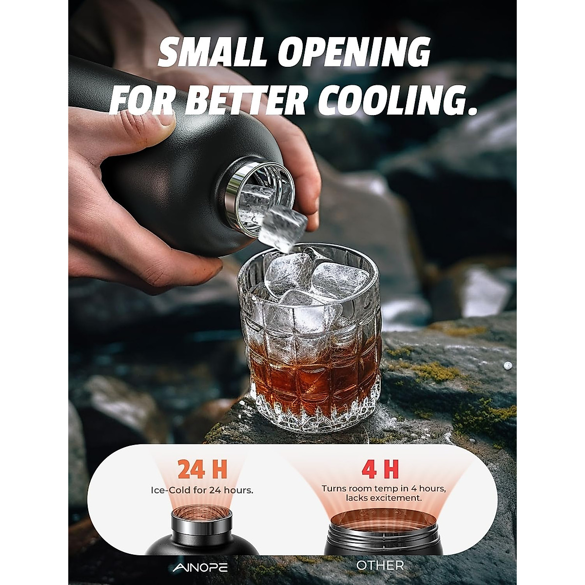 AINOPE Travel Water Bottle for the Coldest Water Bottle with Handle, 24oz Smart Water Bottle Stainless Steel for Magsafe, Metal Cup Phone Holder Sports Gym Work Leak Proof BPA-free Adjustable Angles