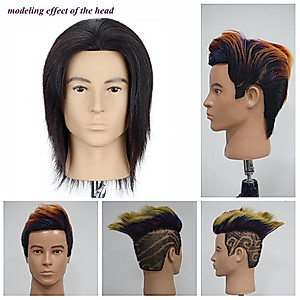 HAIRWAY Male Mannequin Head with 100% Human Hair 8 Inch Hairdresser Practice Cosmetology Styling Training Manikin Doll Head with Table Stand Clamp (Natural Black)