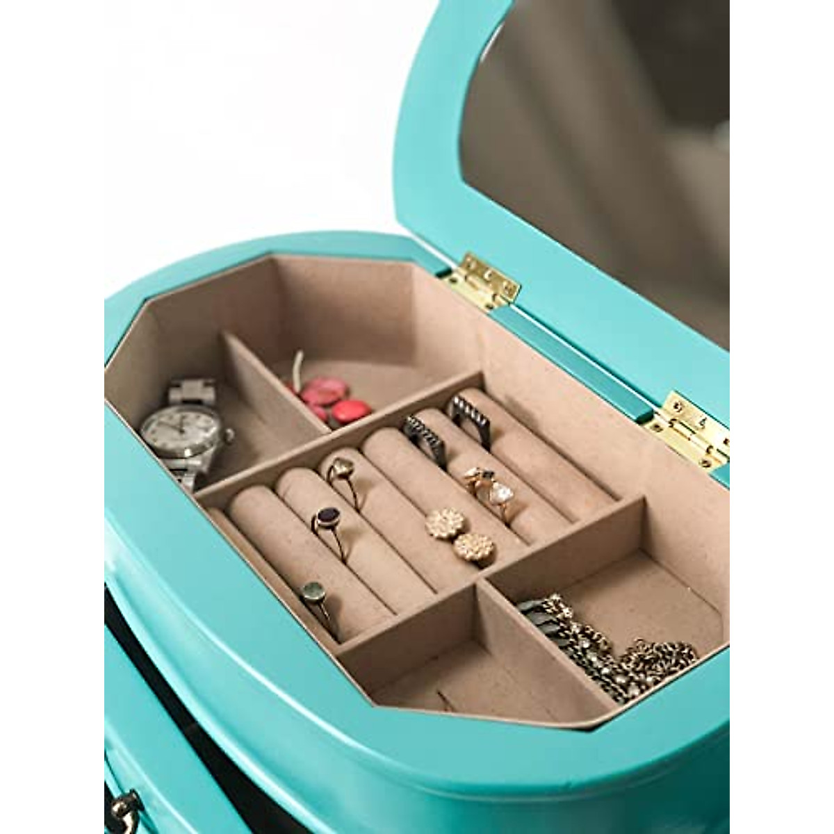 Hives & Honey Daphne Oval Glass Turquoise Jewelry Chest Jewelry Organizer Box Case Mirrored Storage