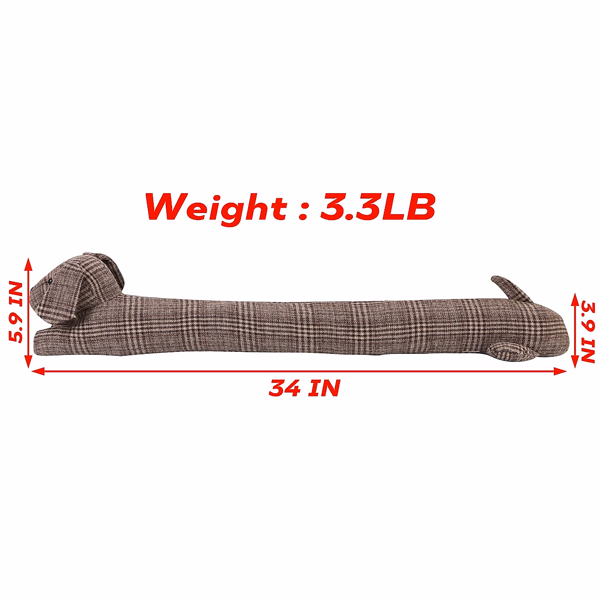 SANFERGE Dog Under Door Draft Stopper Heavy Duty, 3LB 34 Inch Decorative Fabric Door Draft Blocker, Animal Weather Stripping Sound Proof Bottom Seal, Save Energy Stopper Guard, Brown Plaid