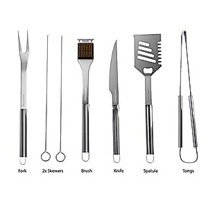 Home-Complete BBQ Grill Tool Set- Stainless Steel Barbecue Grilling Accessories with 7 Utensils and Carrying Case, Includes Spatula, Tongs, Knife