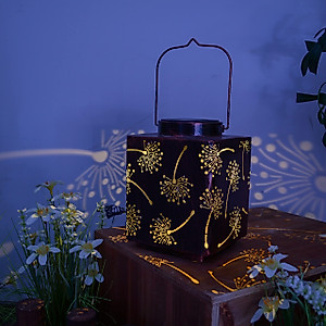 Elfengarden 36 Inch Solar Lantern with Shepherd Hooks - Metal Lanterns Decorative Warm White LED Light - Waterproof Powered Hanging for Patio Garden Pathway [Dandelion-B]