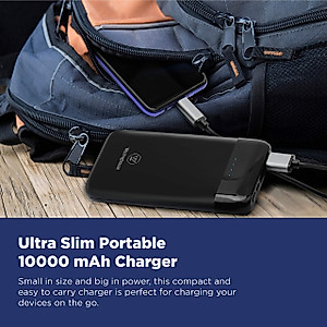 Westinghouse Ultra Slim Portable 10000 mAh Charger - Fast Charging and Compact Battery Pack with LED Lighting - Dual USB Output Charger Compatible with iPhone, Samsung Galaxy, and More