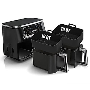 10QT Air Fryer Silicone Liners, MMH 2Pcs Rectangular Airfryer Silicone Pot Baking Tray Reusable Replacement Basket Insert for Ninja DZ401/DZ550 | Non-stick | Easy Cleaning | Food Safe | Black