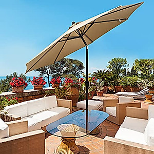 COOS BAY 10' Outdoor Patio Table Umbrella with Push Button Tilt and Crank for Garden, Deck, Backyard, Pool, Market and Beach, 8 Ribs (Khaki)