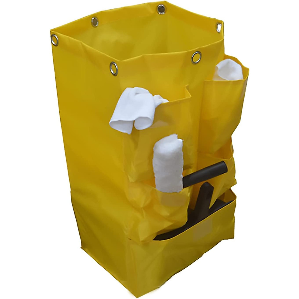 Replacement Janitorial Cart Bag(16 x 11 x 27 inches), Cleaning Cart Bag ,High Capacity Waterproof Thickened Housekeeping Commercial Janitorial (Yellow with 5 Pockets)