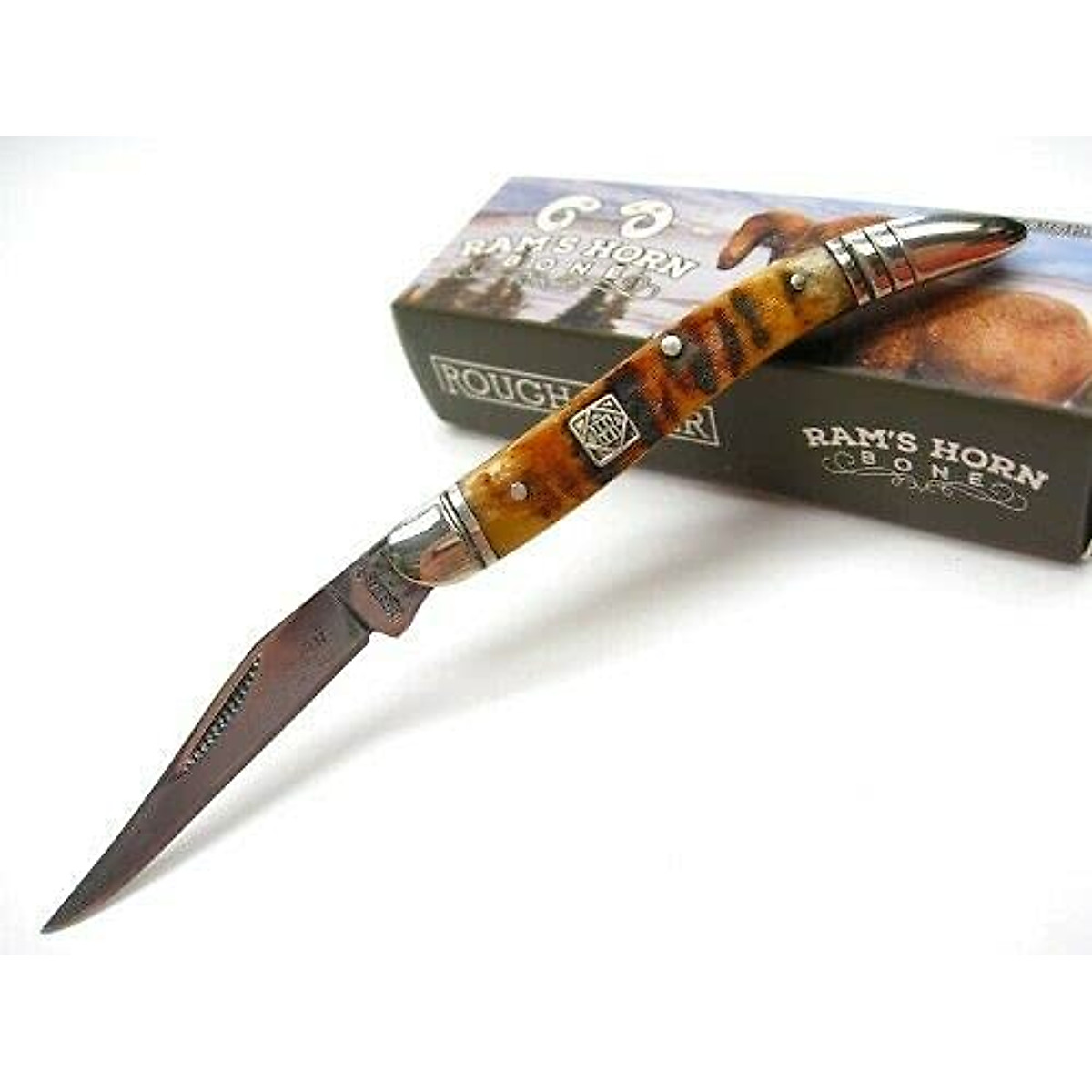 S.S. Folding Knives Rough Rider Rr1548 Brown Ram Horn Toothpick Straight Open Folding Pocket Knife Outdoor Survival Hunting Knife for Camping by Survival Steel