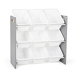Humble Crew Kids Super Sized Bookshelf 6 Tier Book Rack Organizer, Grey/White & Grey/White Toy Organizer, 9 Bin Storage, 24" Tall
