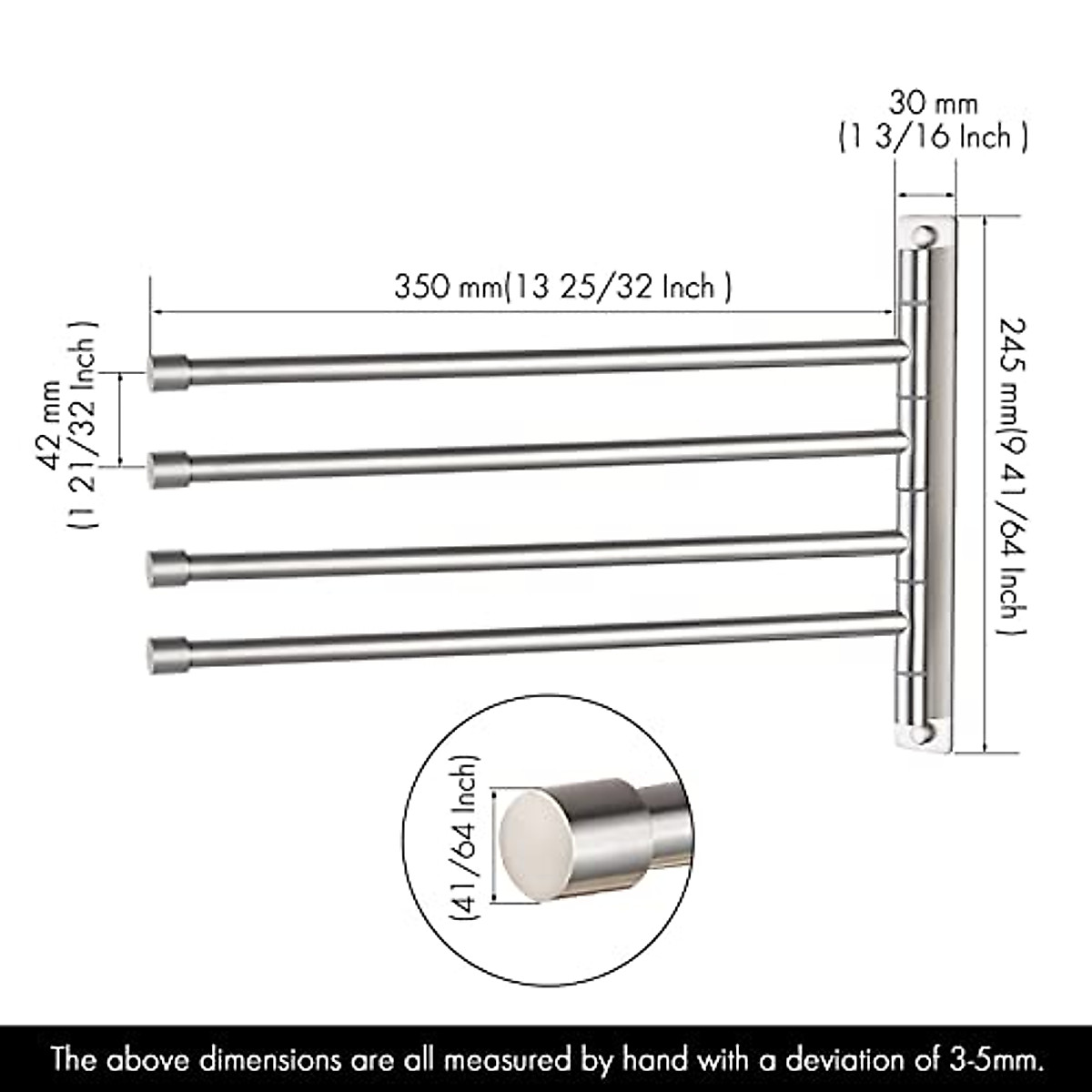 KES Bathroom Towel Bar 13.8 Inch Swing Arm Wall Mount Swing Out 4-Arm Towel Holder, SUS304 Stainless Steel Brushed Finish, A2102S4-2