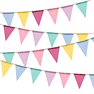 60 Flags Imitated Burlap Pennant Banner - Multicolor Fabric Triangle Rainbow Flag Bunting for Party and Festival Classroom Hanging Decoration (A)