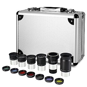 CelticBird 13 Piece Telescope Accessory Kit - 1.25" Telescope Eyepiece and Filter Set with a Sturdy Carry Case - 5pcs Plossl Telescope Eyepieces - 2X Barlow Lens - 7pcs Filters