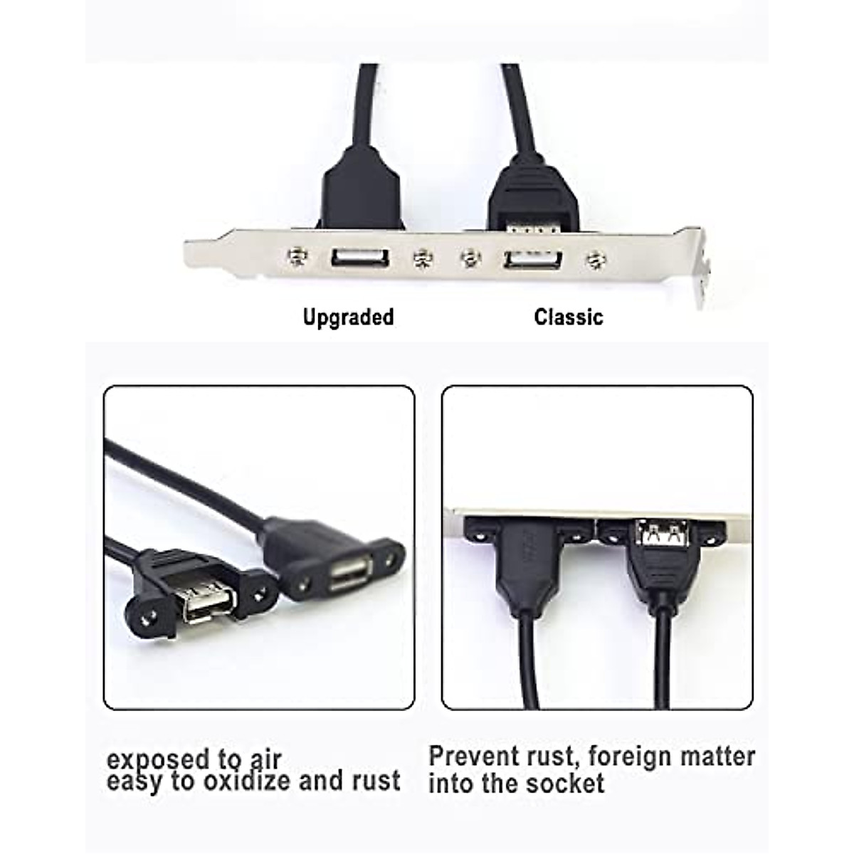 JUXINICE 2Pack USB2.0 Male to Female Extension Cable with Ears can be Fixed Various Chassis/Cabinets/Panels USB Extender W/Screw nut for USB Panel Mount (USB2.0, 1.5FT)