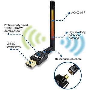 ALFA Network AWUS036ACS Wide-Coverage Dual-Band AC600 USB Wireless Wi-Fi Adapter w/ High-Sensitivity External Antenna - Windows, MacOS & Kali Linux Supported
