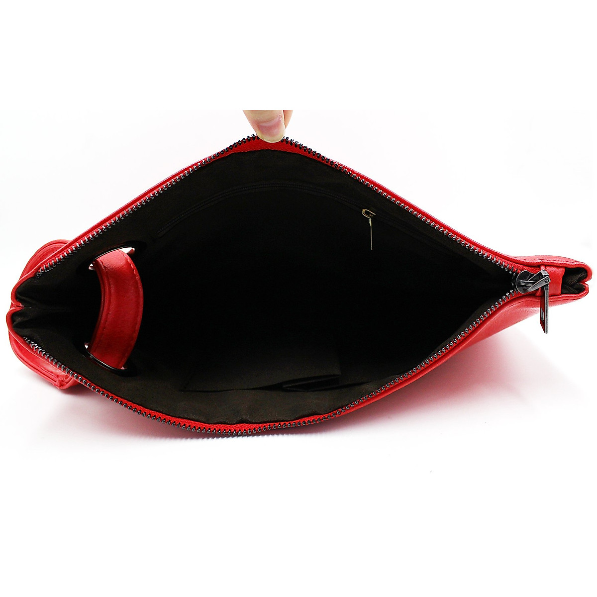 C.C-US Women Oversized Envelope Handbag Soft Leather Clutch Evening Bag Purse with Wrist Strap (Red)