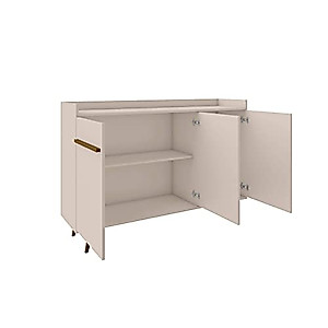 Manhattan Comfort Bradley Mid Century Modern Dining Room 4 Shelves Buffet Stand Cabinet, 53.54", Off White