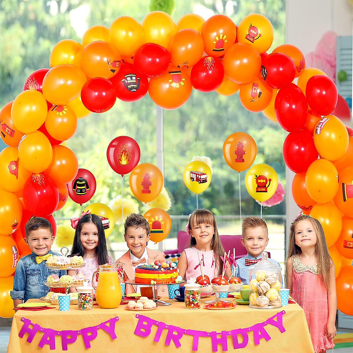 45 Latex Fire Truck Balloons Fire Truck Birthday Party Balloons Decoration Fire Party Balloons for Kids Red, Orange and Yellow Fire Truck Balloons for Rescue Theme Party, Firefighter Party Supplies