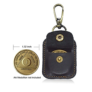 AA Medallion or Coin Holder, Leather Key Chain Snap Open Leather Case (Black)