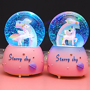 Unicorn Snow Globe for Kids, VECU Snow Globe with Music Perfect Unicorn Music Box for Girls, Granddaughters Babies Birthday ( Manual Snow Drift)