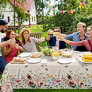 3 Pcs Spring Floral Tablecloth, Butterfly Wildflower Plastic Disposable Tablecloth Rectangle Table Covers for Easter, Birthday, Wedding, Mothers Day Tea Party Supplies and Decorations,54 x 108 Inch