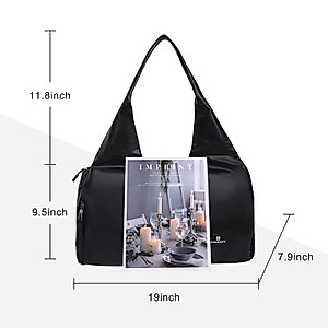 Bounmer Sports Gym Bag Travel Duffel Bag with Dry Wet Pocket and Shoes Compartment for Women, Large Waterproof Foldable Yoga Bag Weekend Bag for Beach Swim Pool Sports Gym (Black)