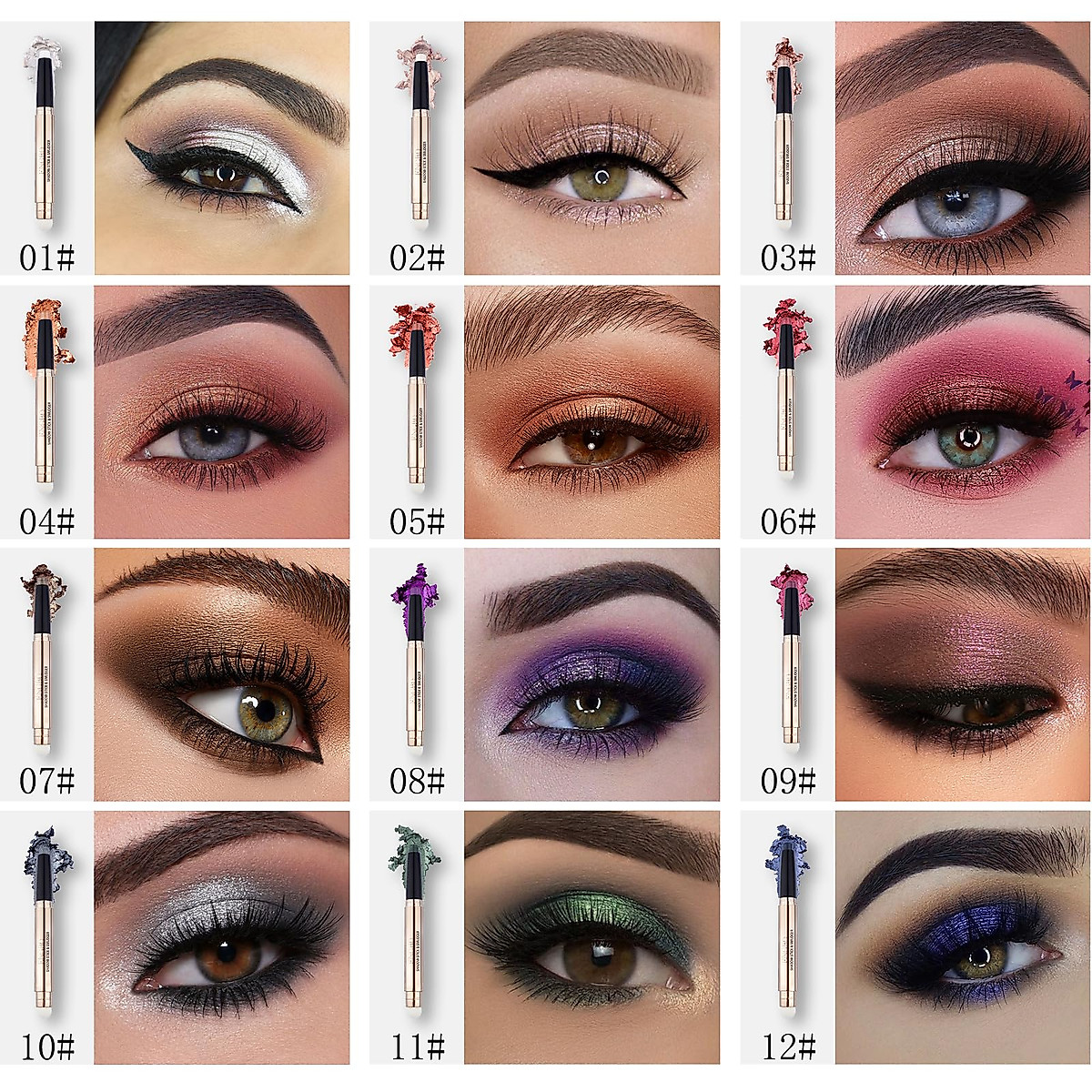 Enfuntins Cream Eyeshadow Stick, Brown Eyeshadow, Glitter Shimmer Eye Shadow Crayon with Soft Smudger, Long Lasting Waterproof Smoky Eyeshadow Makeup (07 Cocoa Shimmer)