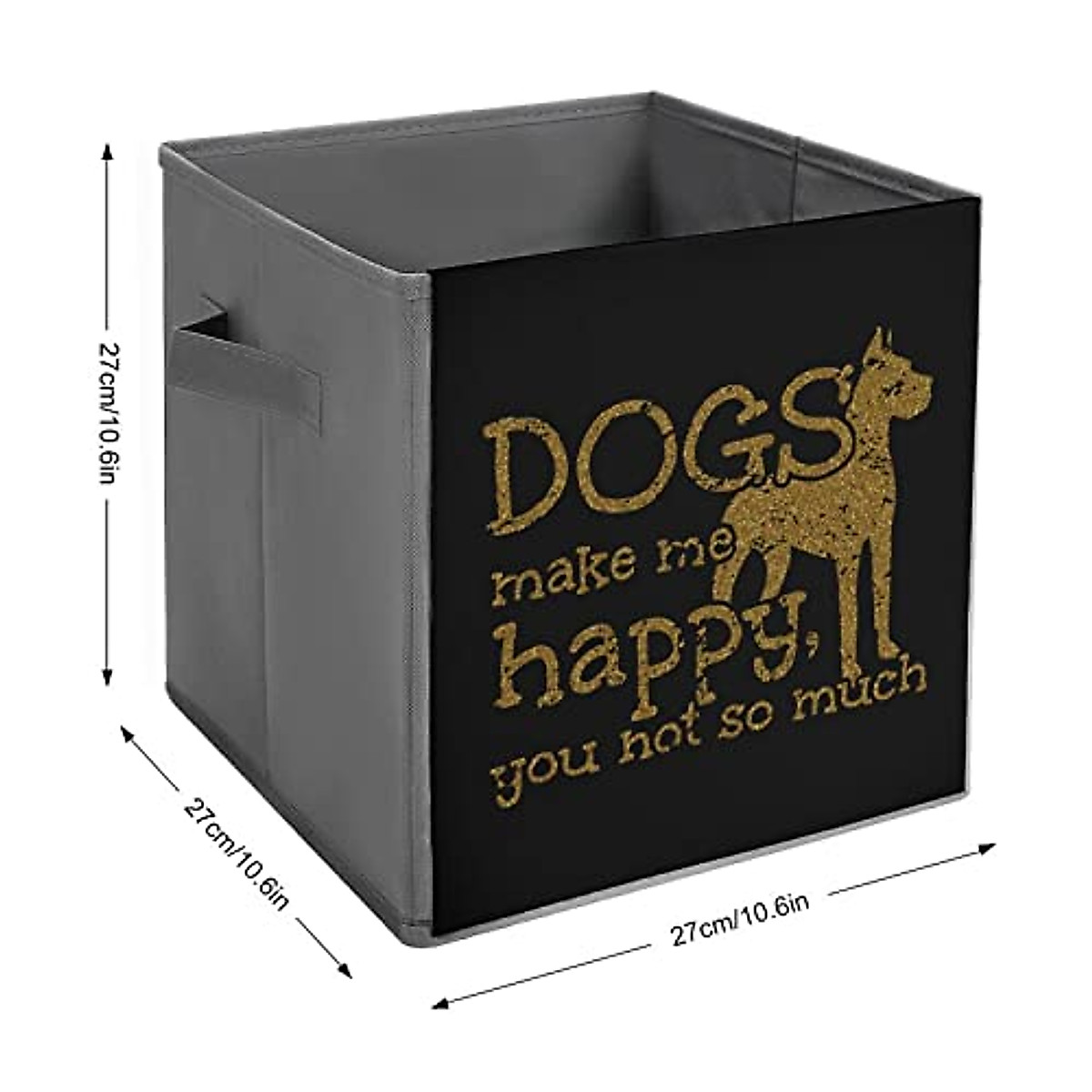 Dogs Make Me Happy PU Leather Collapsible Storage Bins Canvas Cube Organizer Basket with Handles