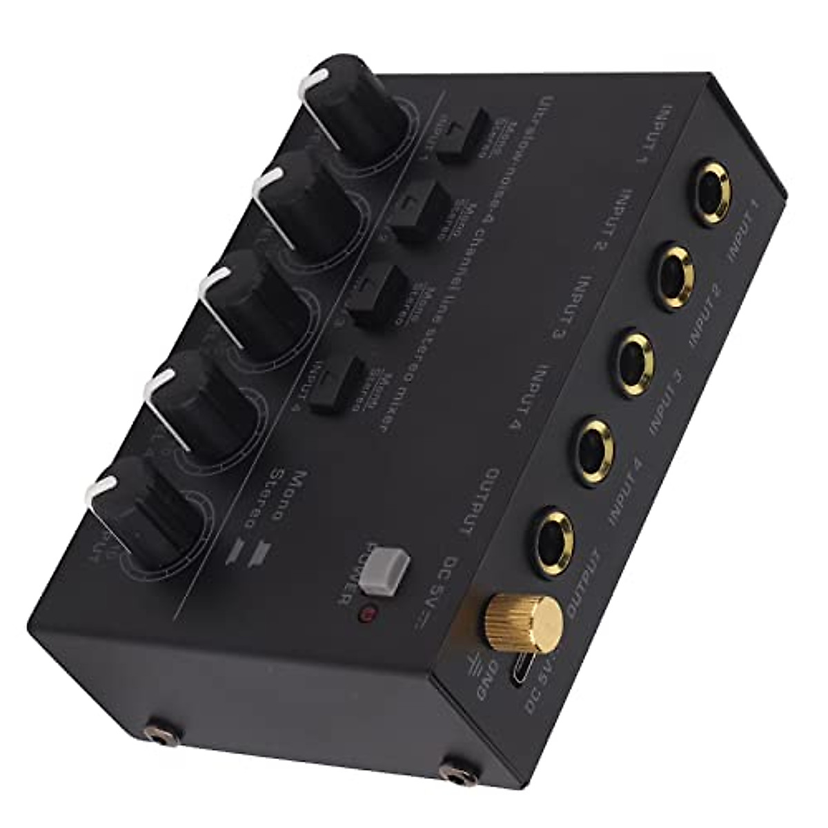 4 Channel Audio Mixer, Low Noise 4 Channel Studio Headphone Amplifier for Studio (US Plug)