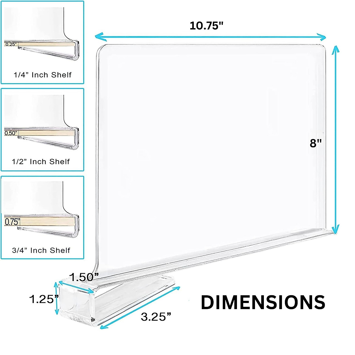 SABREZZI HOME Set of 4 Clear Acrylic Shelf Dividers - Maximize Your Closet Space with Ease - Ideal for Clothes, Sweaters, Purses, and More - Transparent Design Enhances Any Closet or Long Shelf